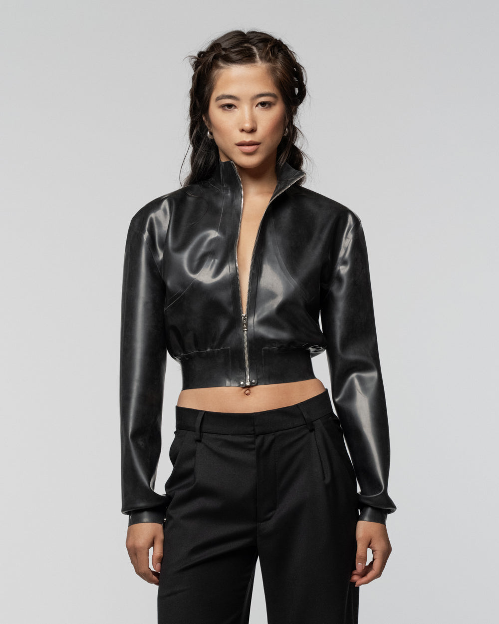 SNDCT X ANOESES Cropped Latex Bomber jacket